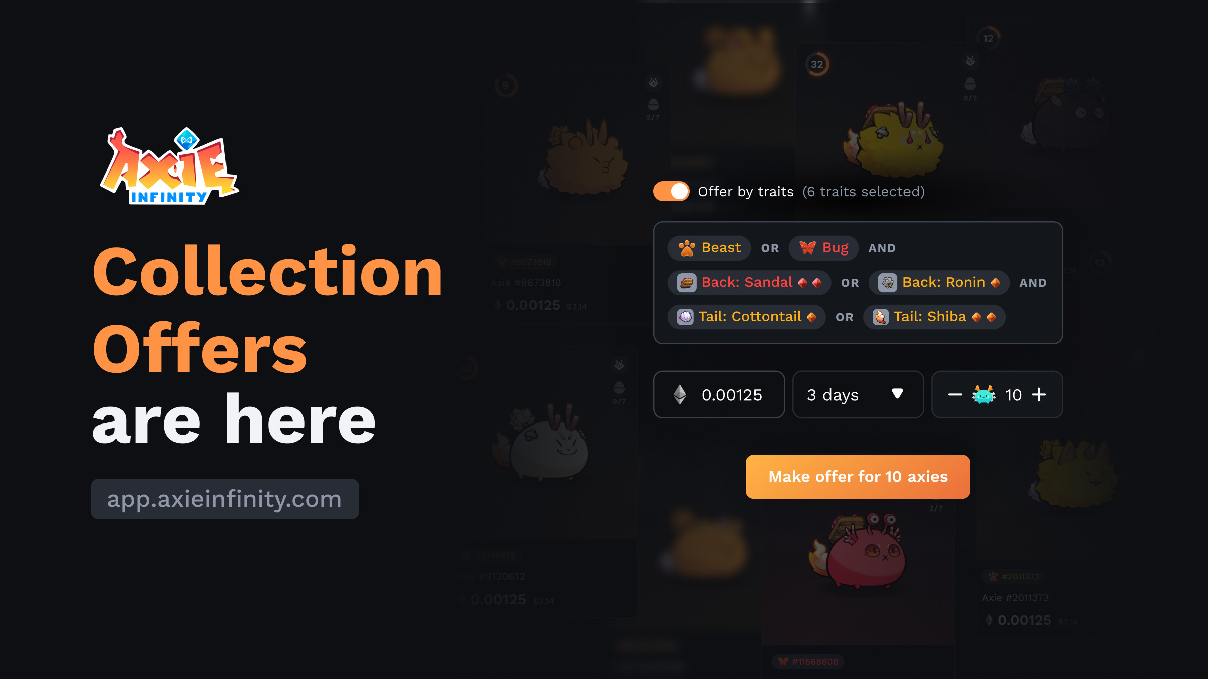 Collection and trait offers are LIVE on App.axie!