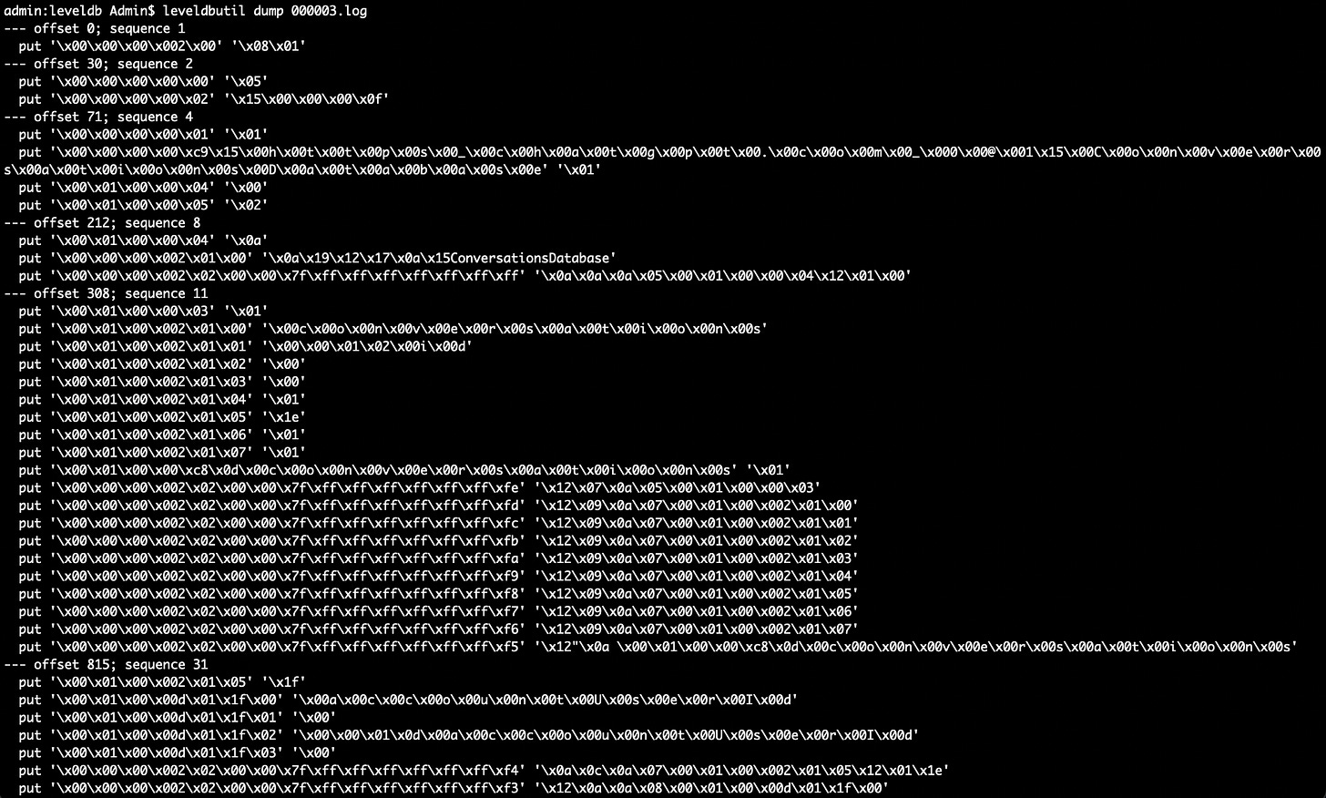 LevelDB WAL log - extracting ChatGPT desktop conversations
