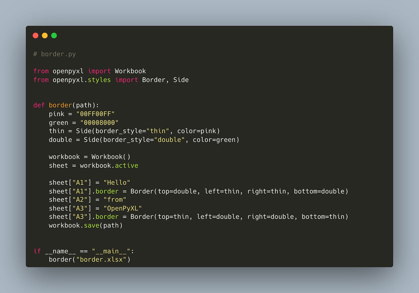 Styling Excel Cells with OpenPyXL and Python