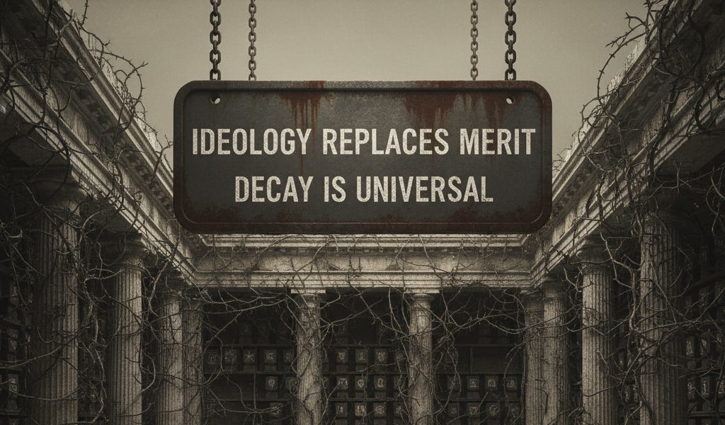 🩸 Ideology Replaces Merit Decay Is Universal