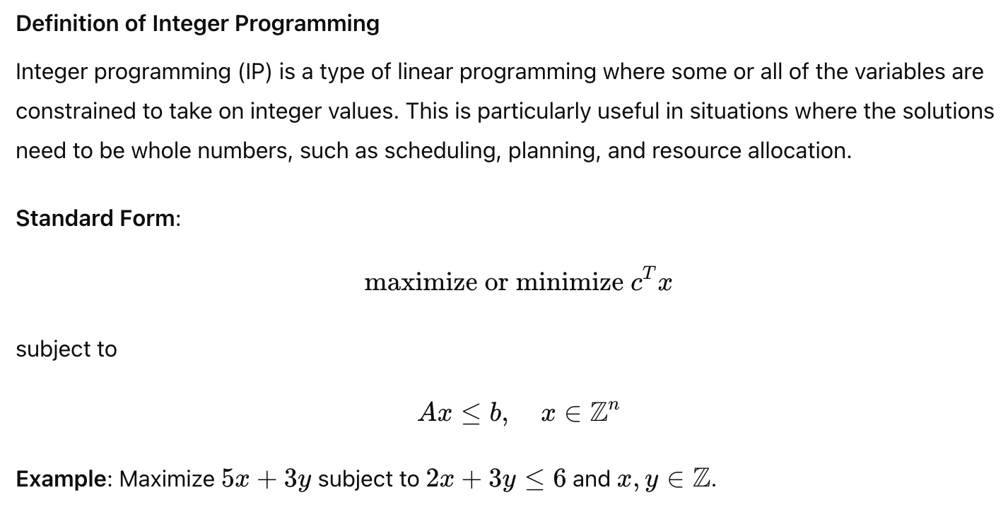 Combinatorial Optimization: Linear + Integer Programming!
