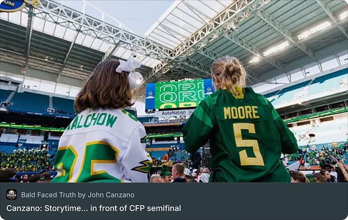 John Canzano (@johncanzano): "Storytime in front of the CFP Semifinals…"