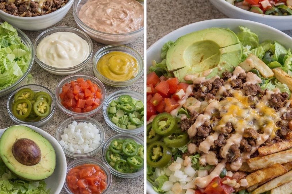 Loaded Burger Bowls with Crispy Oven Fries (Meal Prep Friendly!)