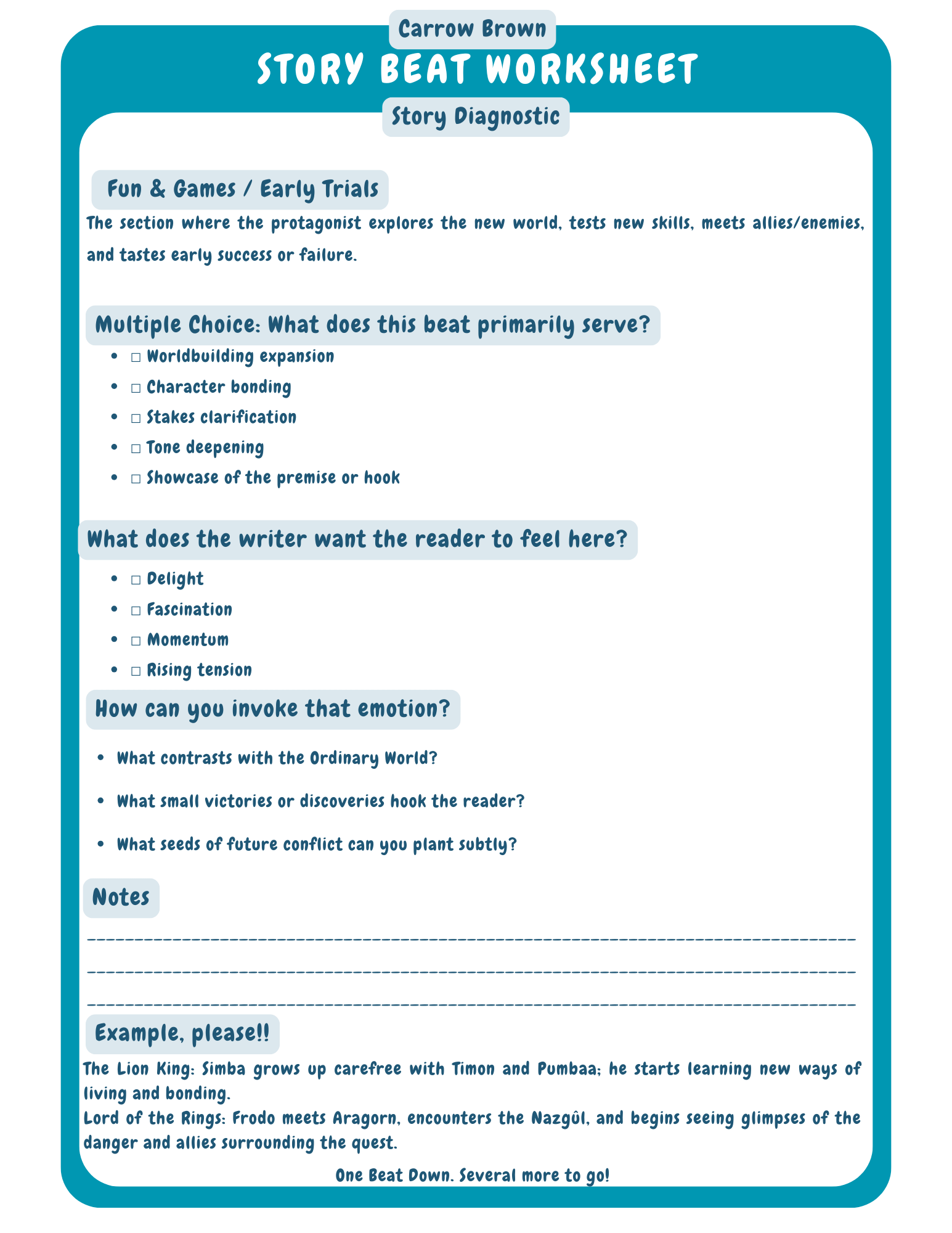 Story Beats Worksheet - by Carrow Brown