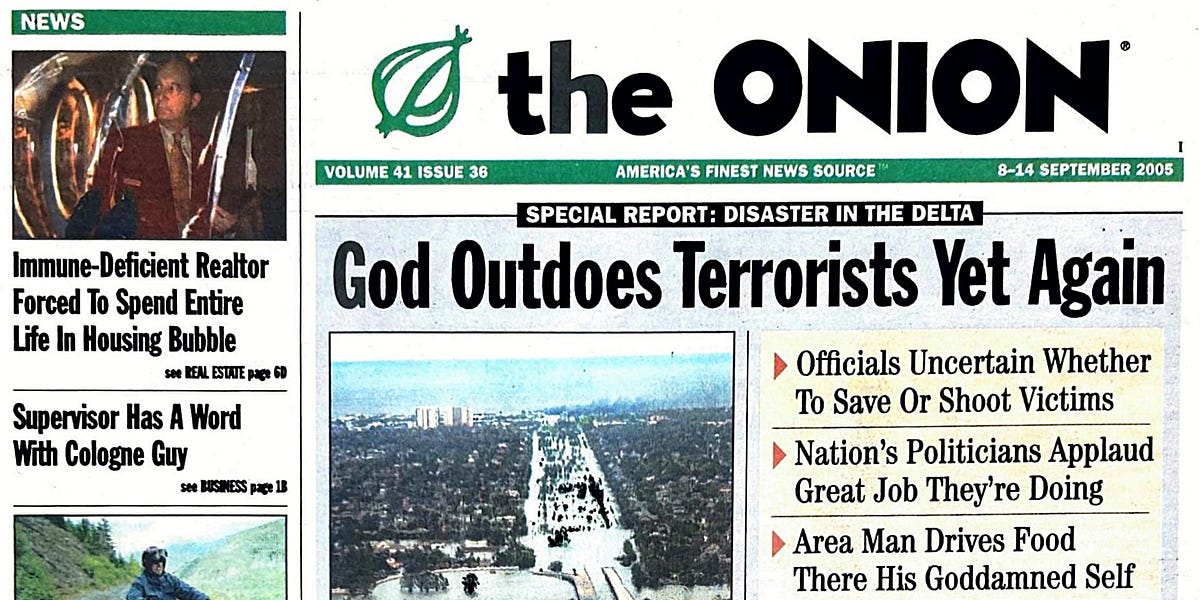Reviewing The Onion's coverage of Hurricane Katrina in 2005