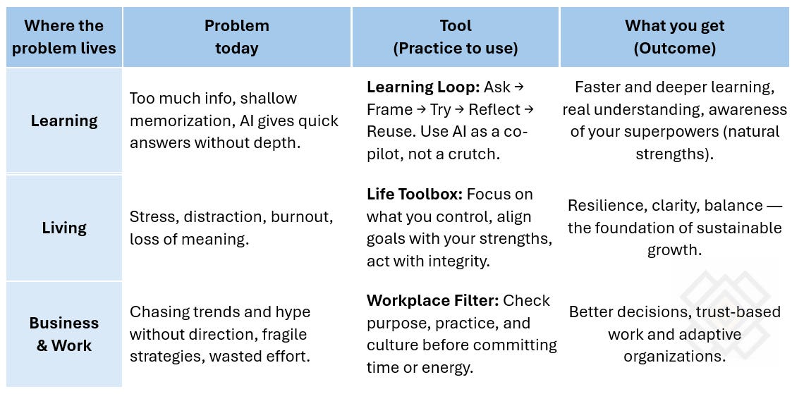 Learning How to Learn, Working, and Living in the Age of AI
