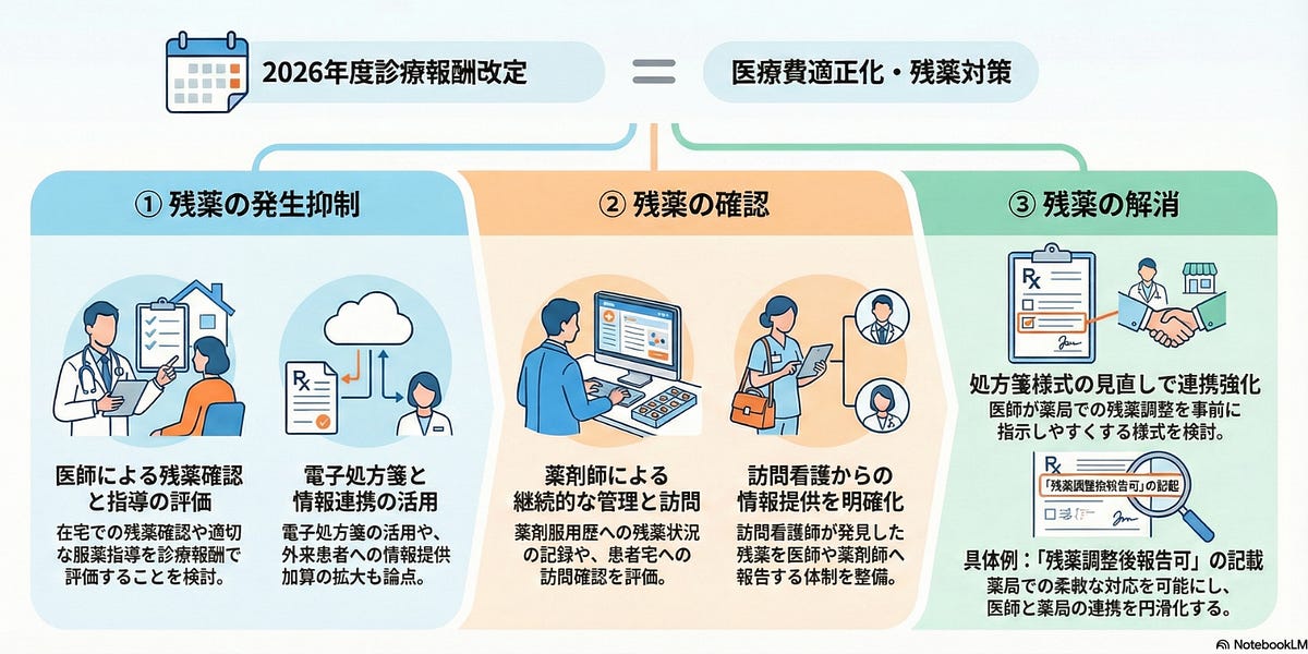 【2026年度改定】残薬対策の3つの論点｜処方箋様式・訪問看護・薬局連携を徹底解説 - 岡大徳のメルマガ