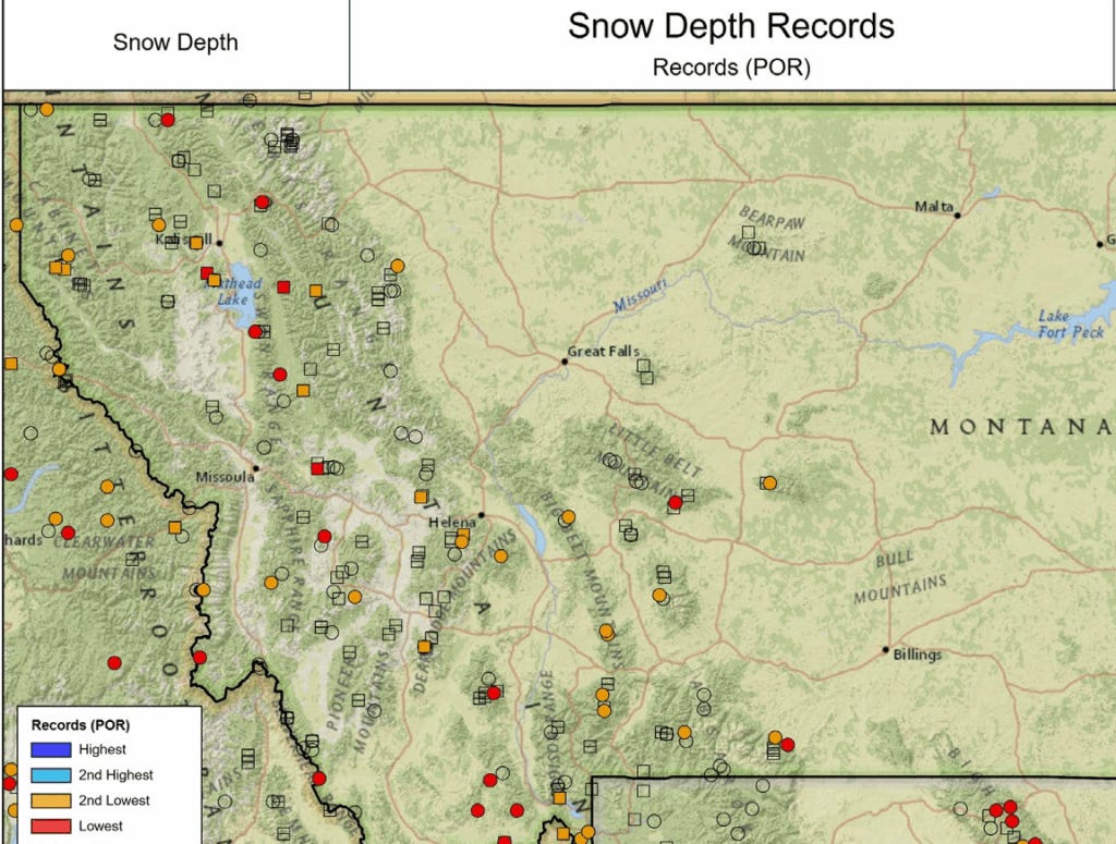 Record Low Snow Depth Reported as Montana Dries Up