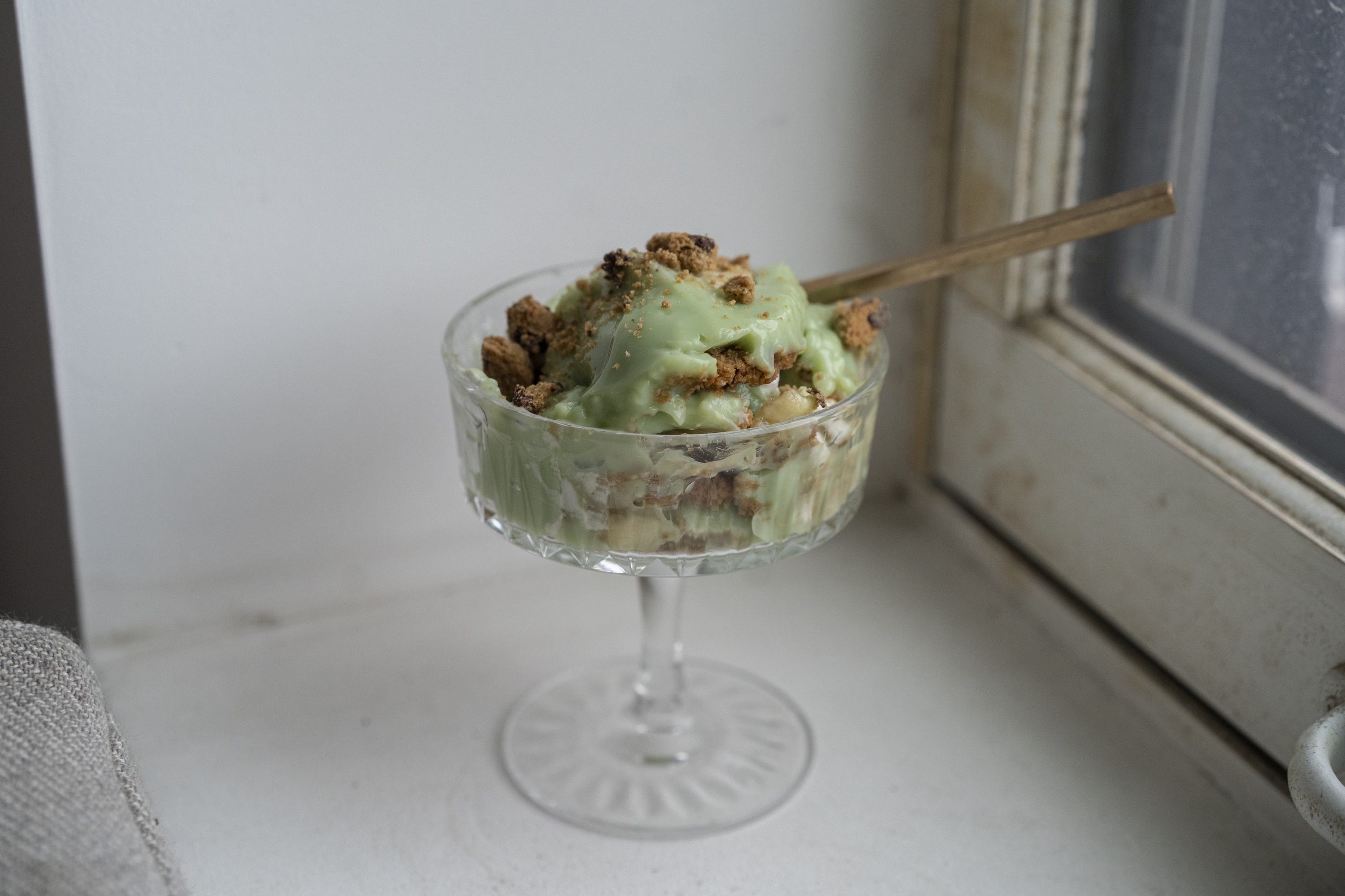 Pandan banana chocolate chip pudding