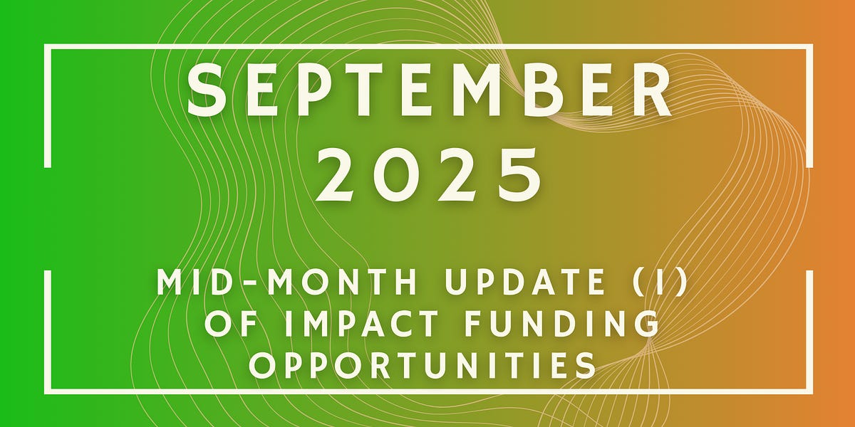 19 New Impact Funding Opportunities — Mid-September Weekly Update #1