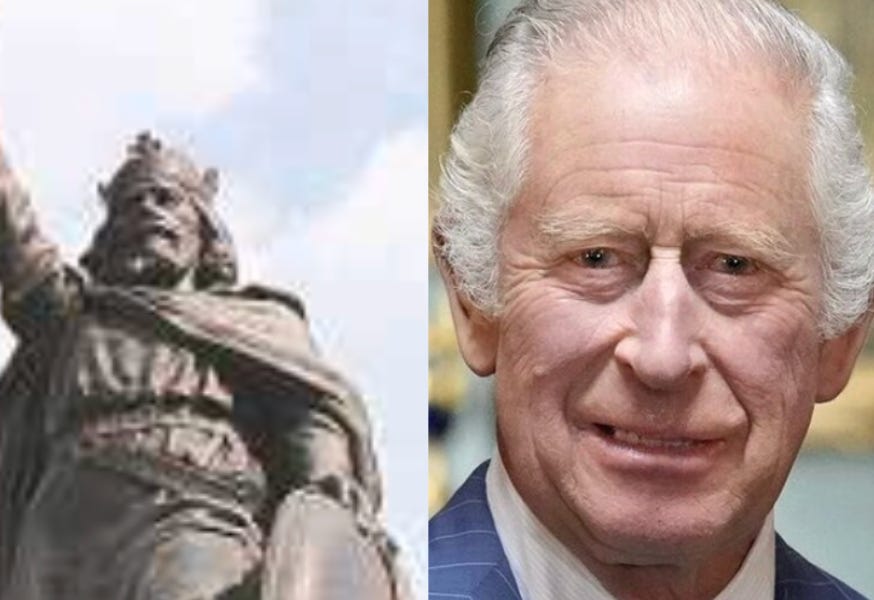How is King Charles III descended from Alfred the Great?