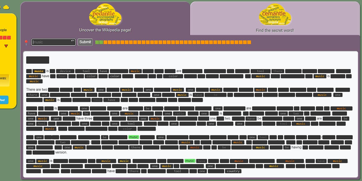 Pedantle | Guess a Wikipedia article - by Donut Dog