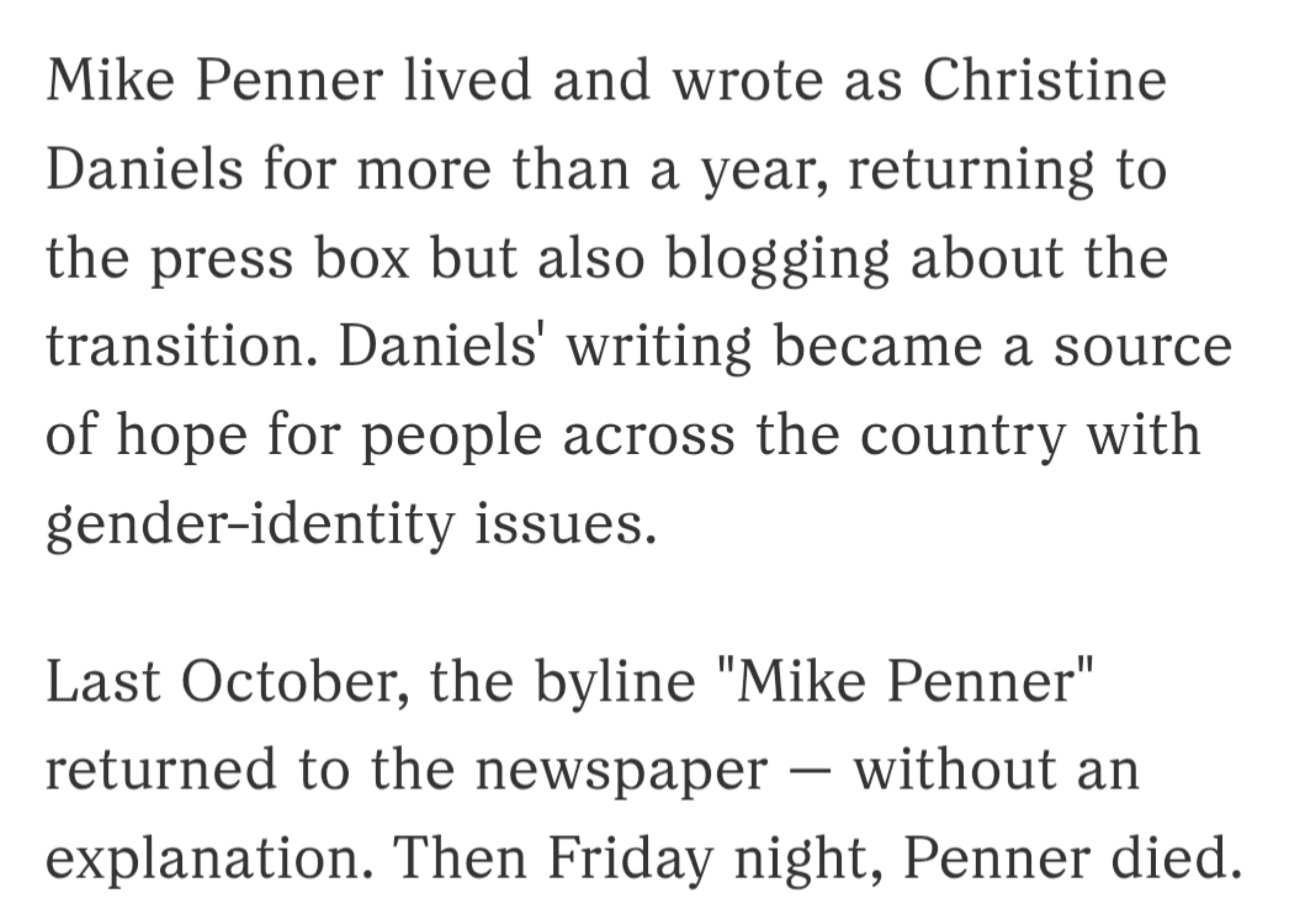 Dead Names Entry: Mike Penner aka Christine Daniels