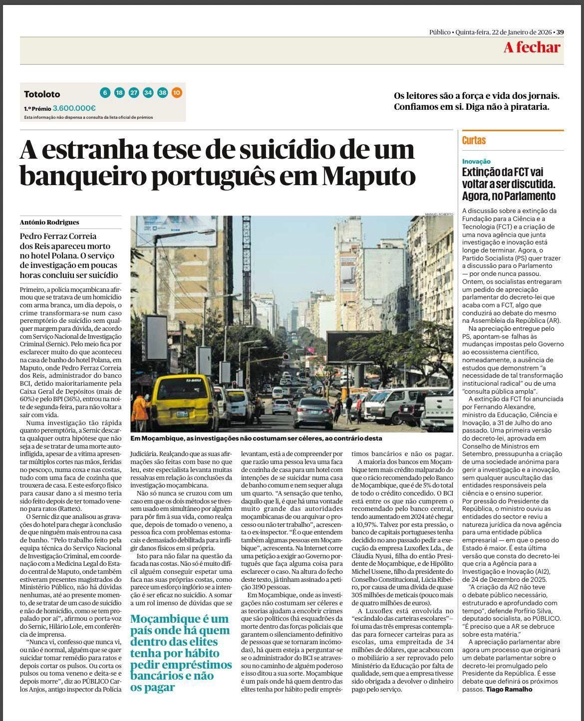 O assassinato em Maputo do administrador do BCI - Delito de Opinião