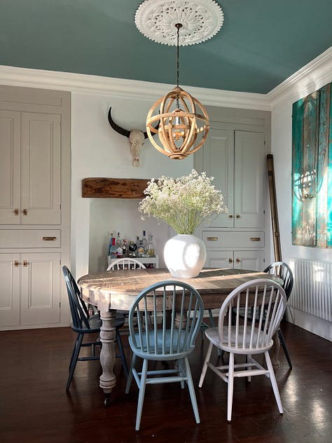 dining room blue ceiling