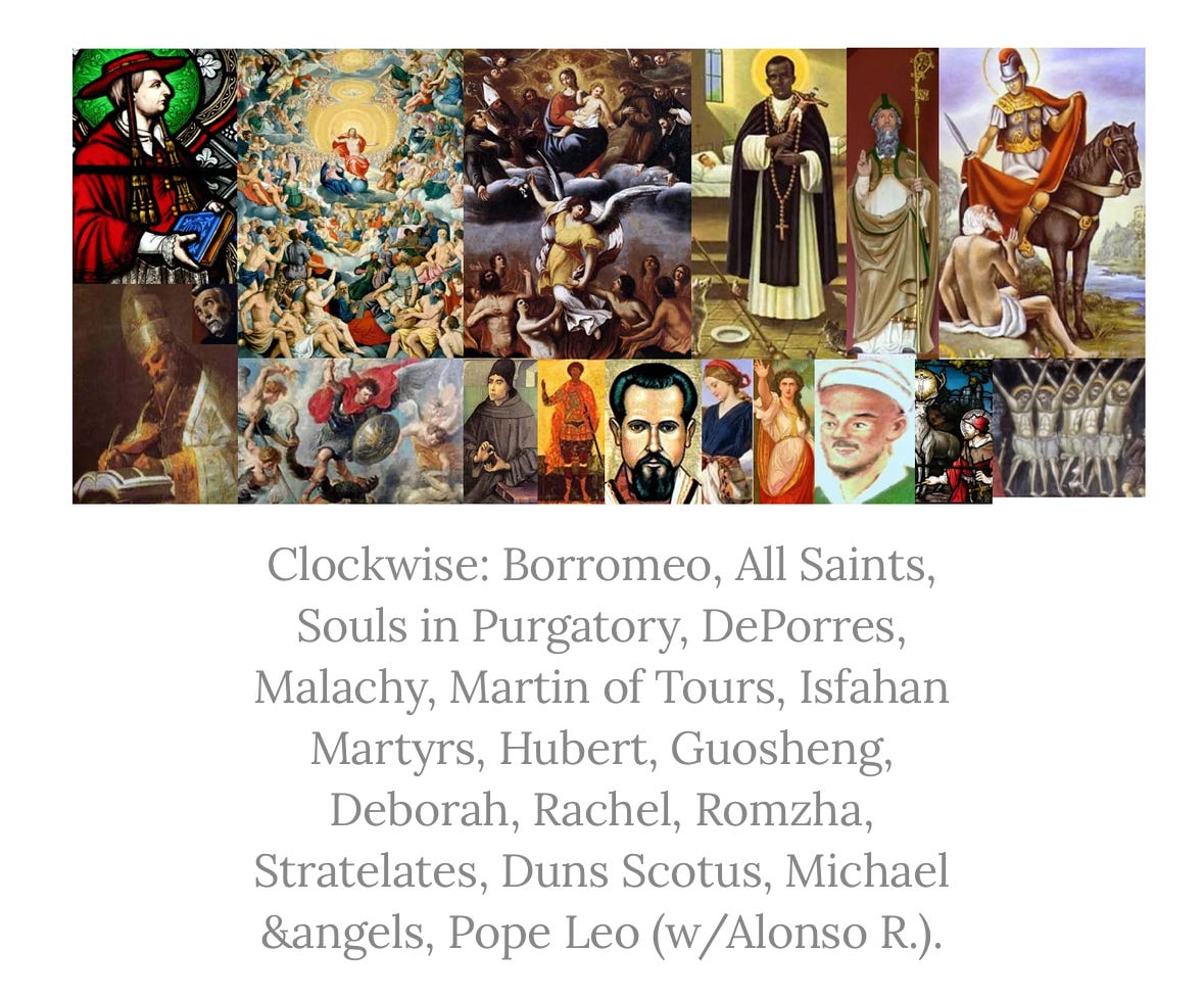 Saints: M.dePorres, Duns Scotus, Martin, Malachy, Borromeo, Pope Leo ...