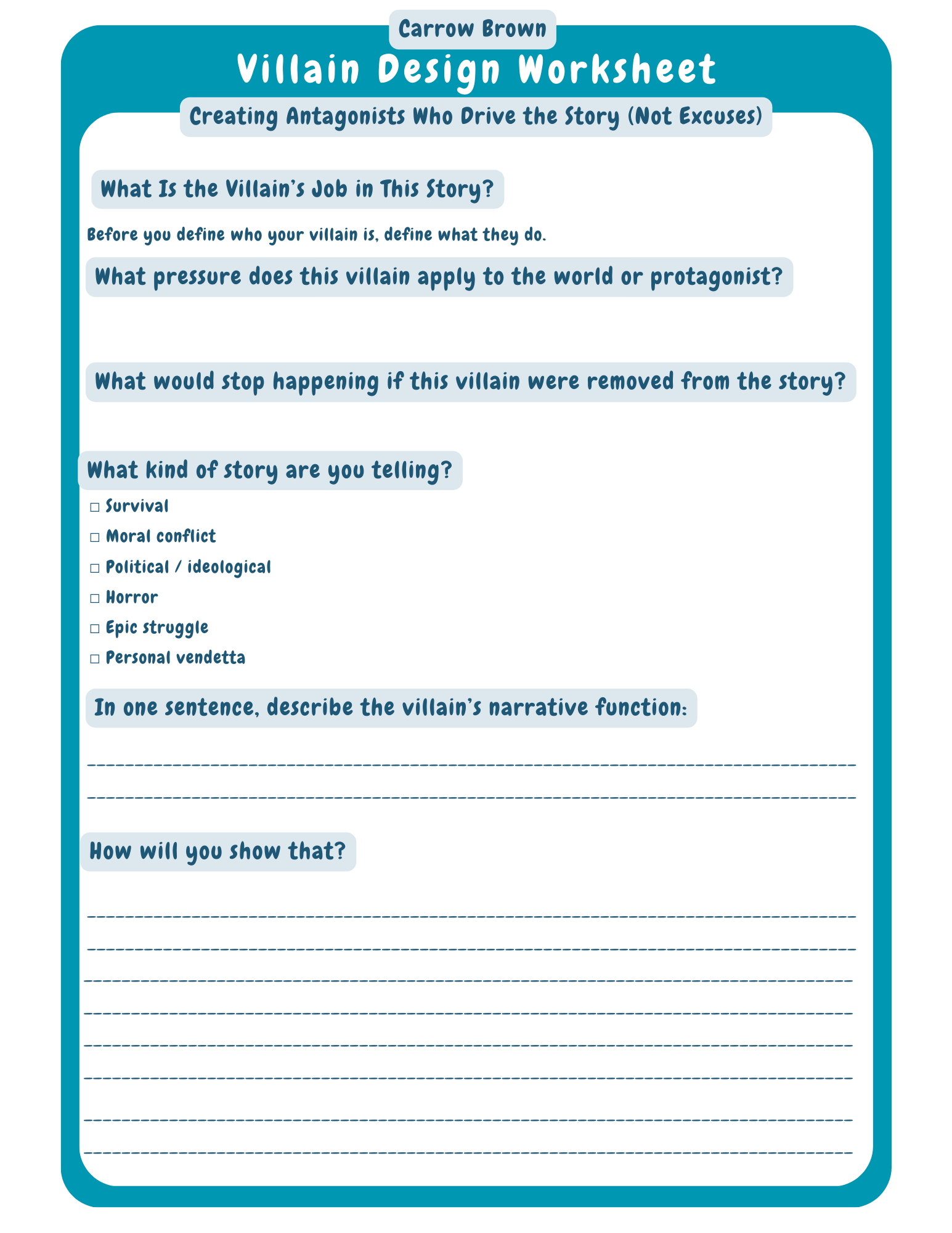 Villain Worksheet - by Carrow Brown - Carrow's Classroom