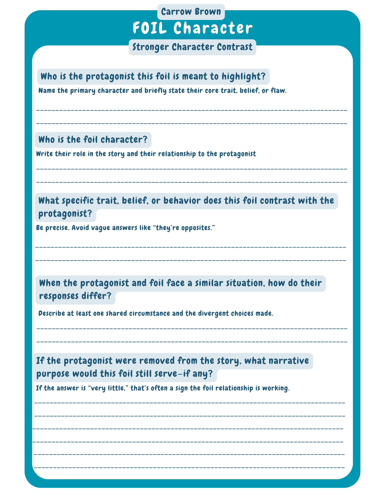 Foil Character Worksheet - by Carrow Brown