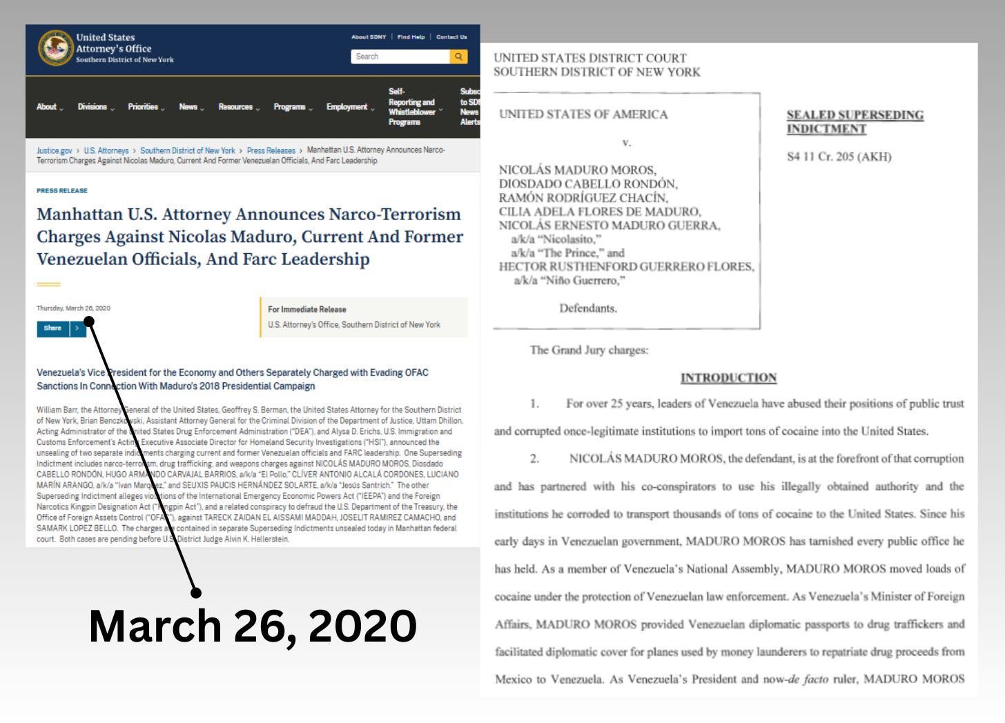 Nicolas Maduro Moros Capture Unseals Indictment From March 2020