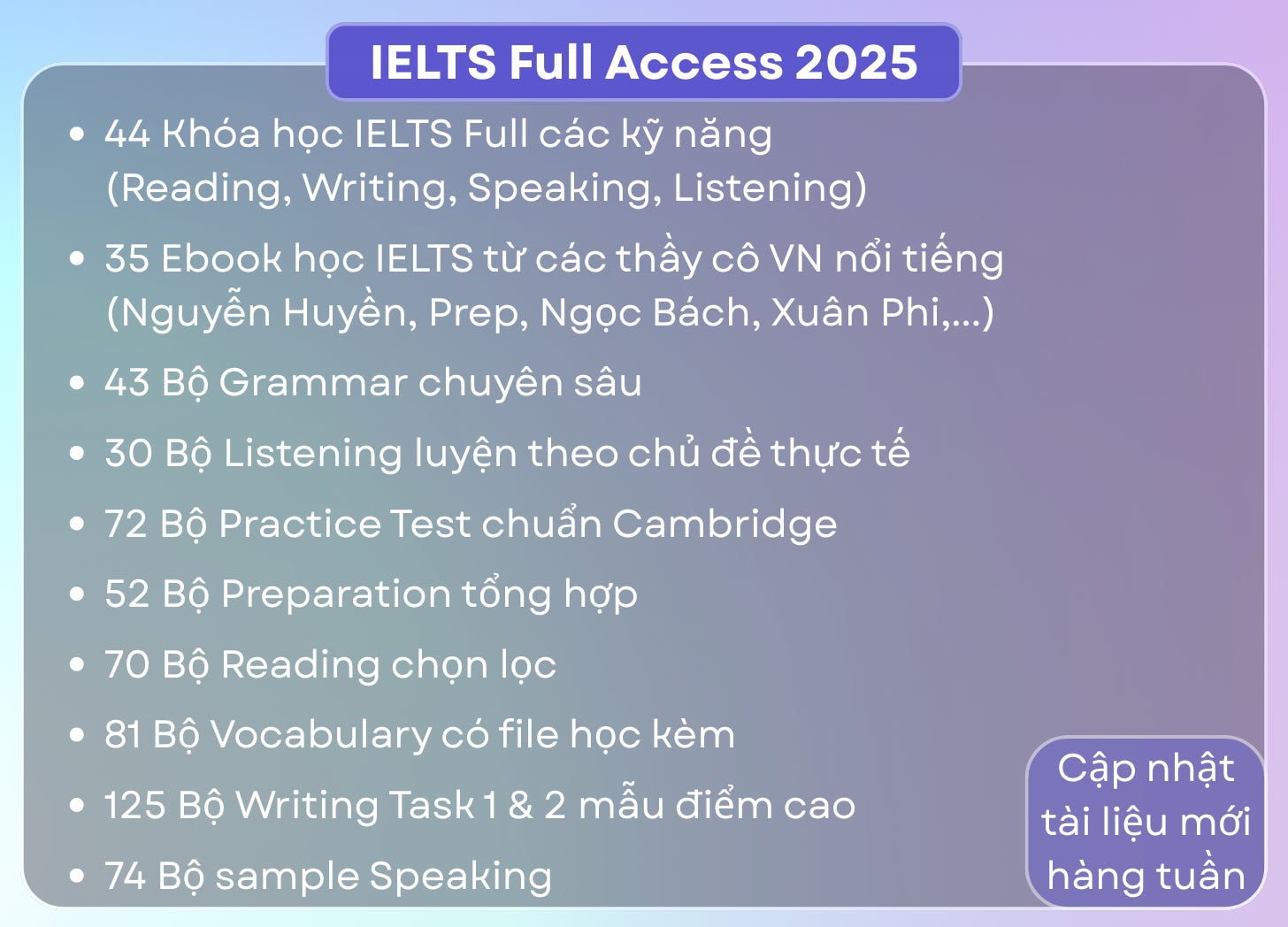 IELTS Package 2025 - Kho học liệu trọn đời & cập nhật liên tục