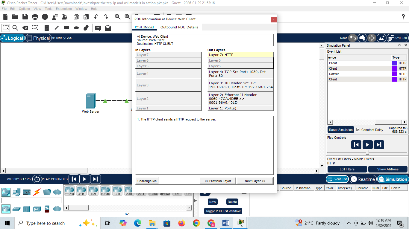 How to use Cisco Packet Tracer to Examine TCP/IP and OSI Models in Action