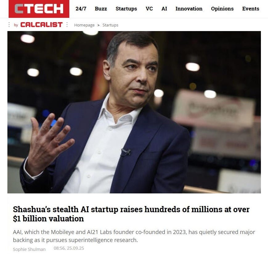 Thursday September 25 2025: Shashua’s stealth AI startup raises ...