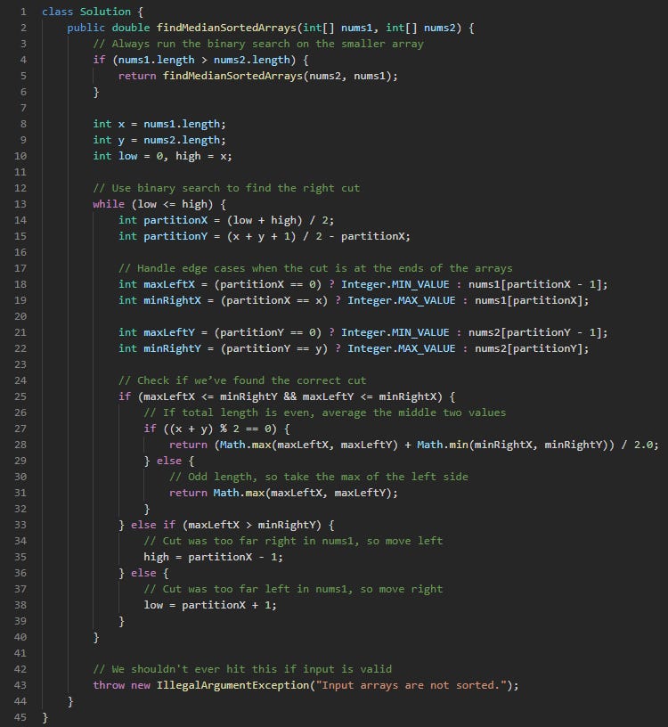 LeetCode #4: Median of Two Sorted Arrays — Solved in Java