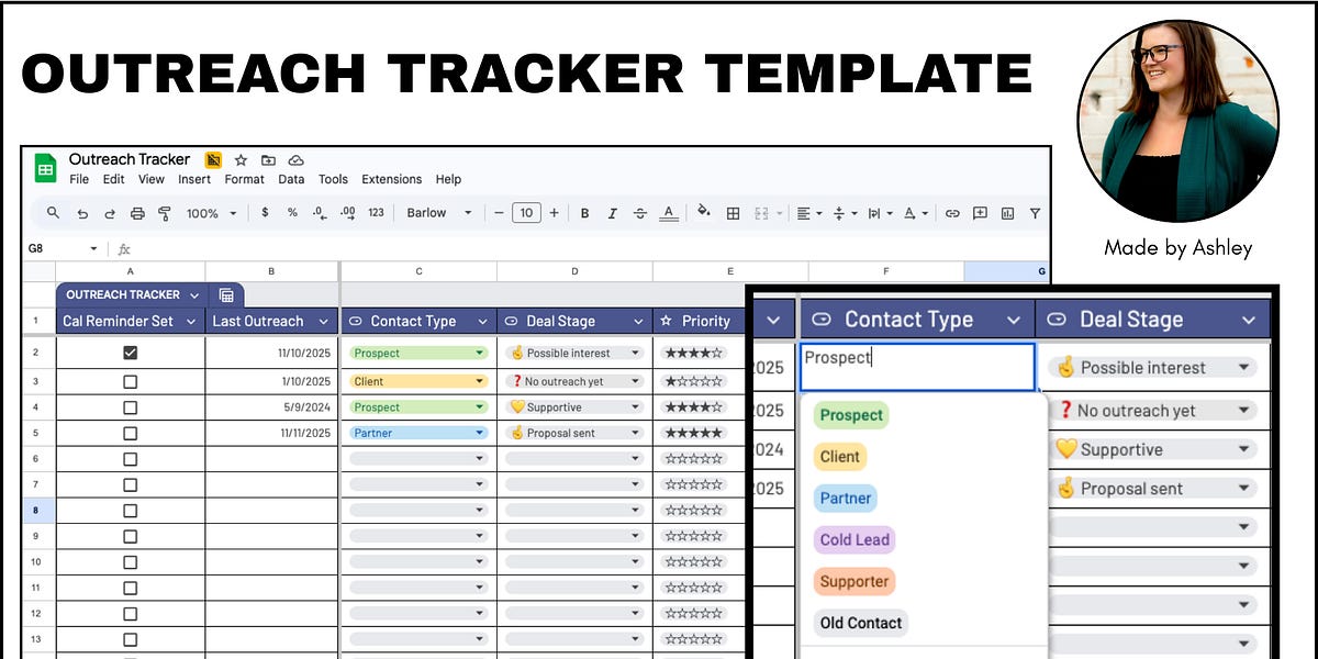 TEMPLATE: Outreach Tracker - by Ashley Dennison