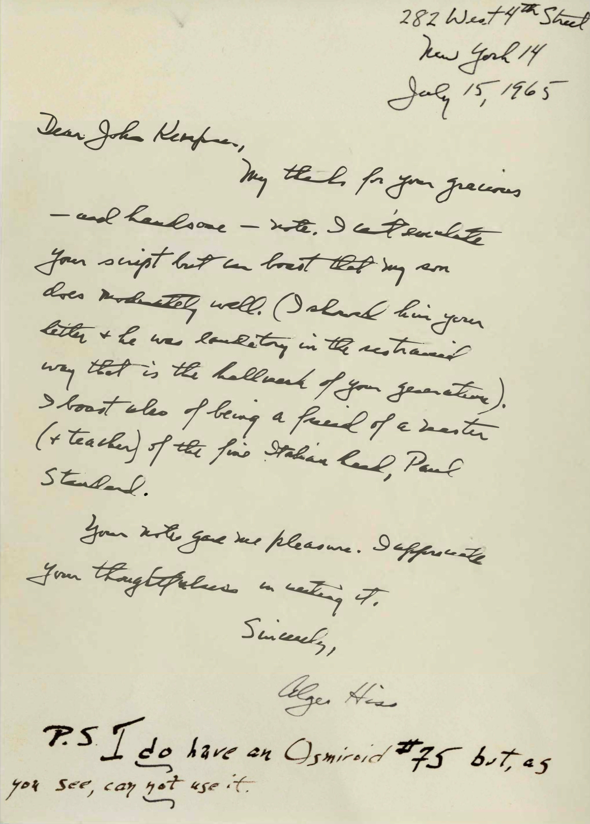 Hiss Letter to a Mathematician, 1965 - Politica: History