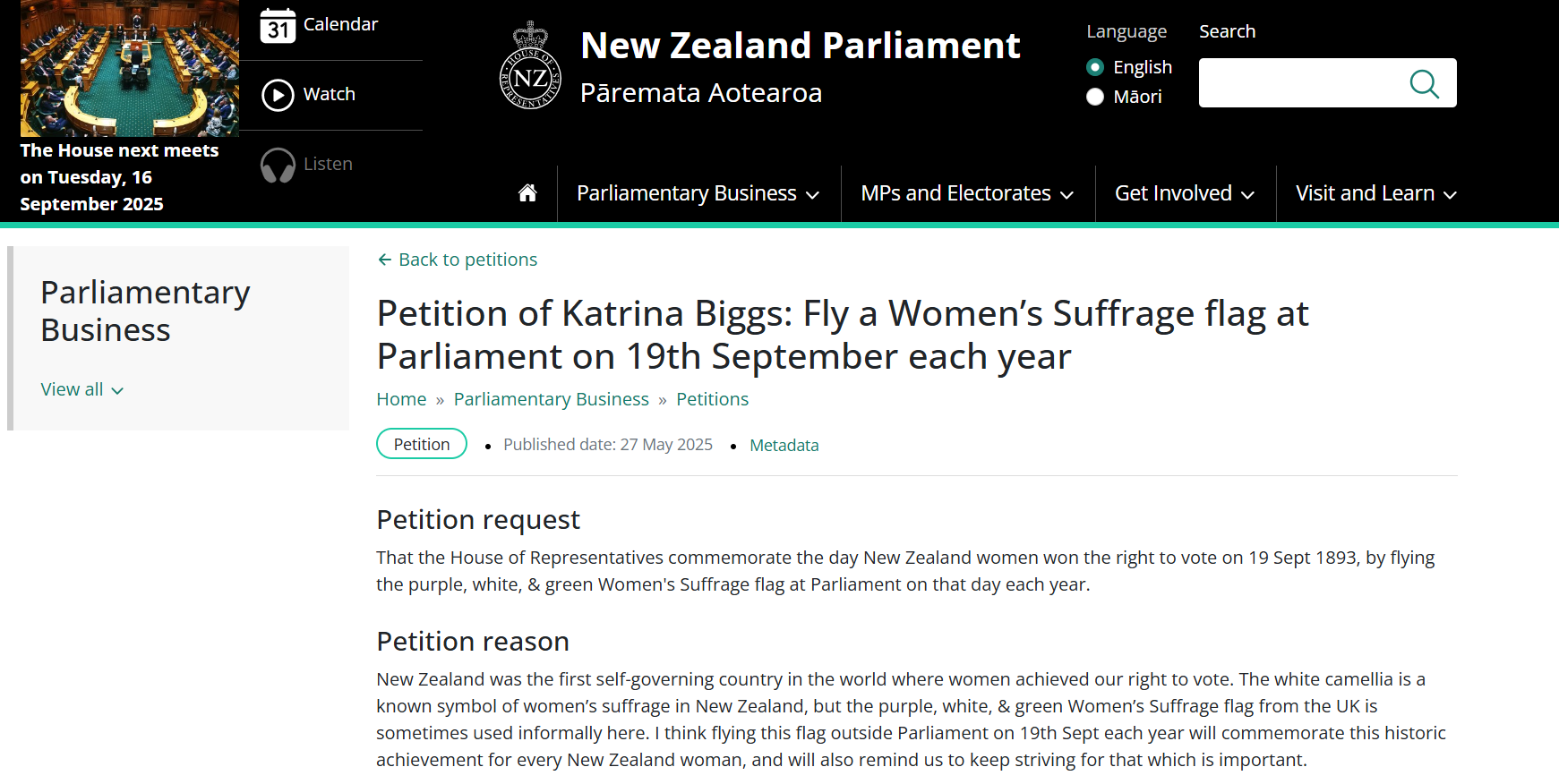 Women’s Suffrage flag rejected by NZ’s Speaker of the House of Representatives to fly outside ...