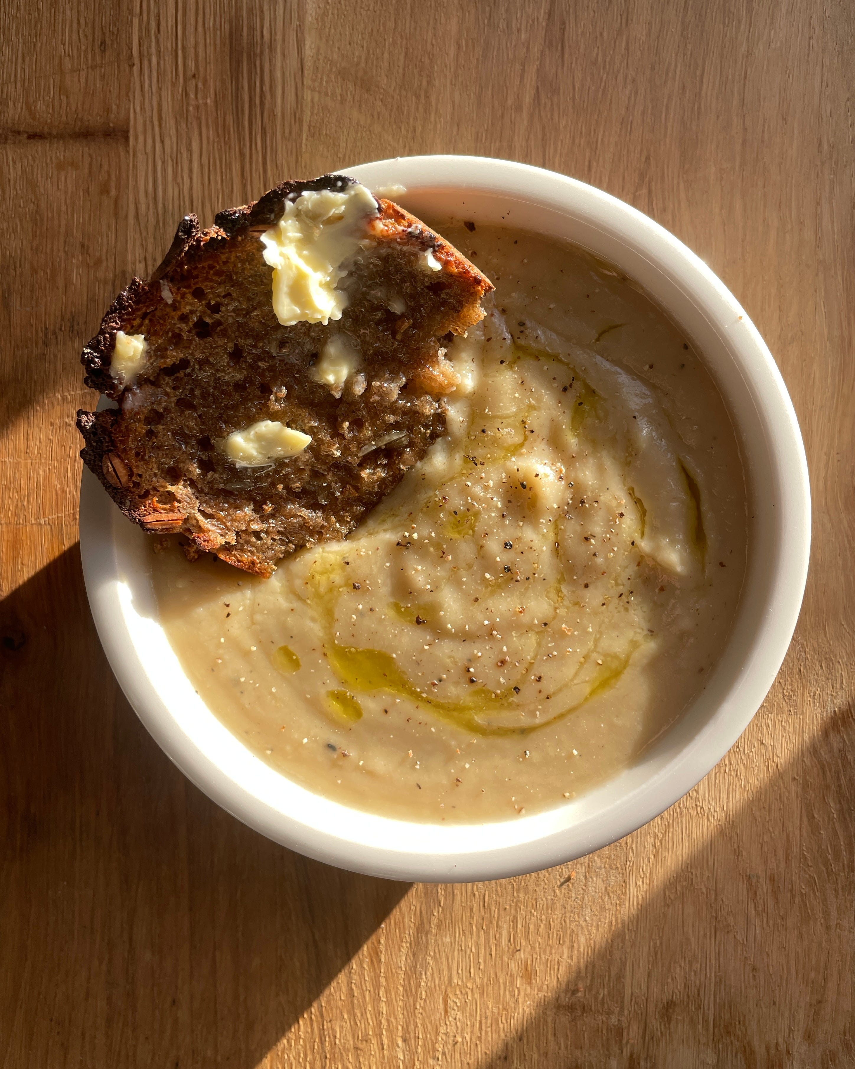 Leek, white bean & parsnip soup - by Hannah Wilding