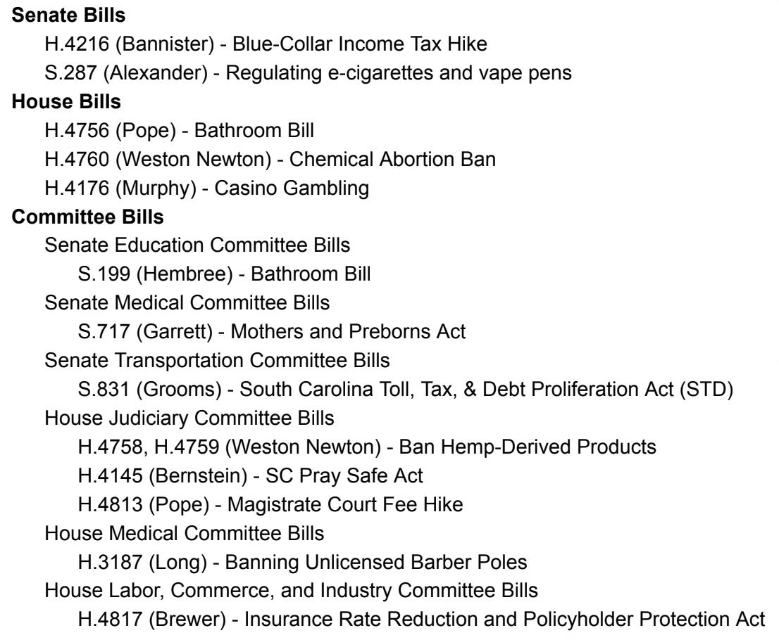 Bad Bill Sheet—January 27th, 2026 - by Rep. Jonathon Hill