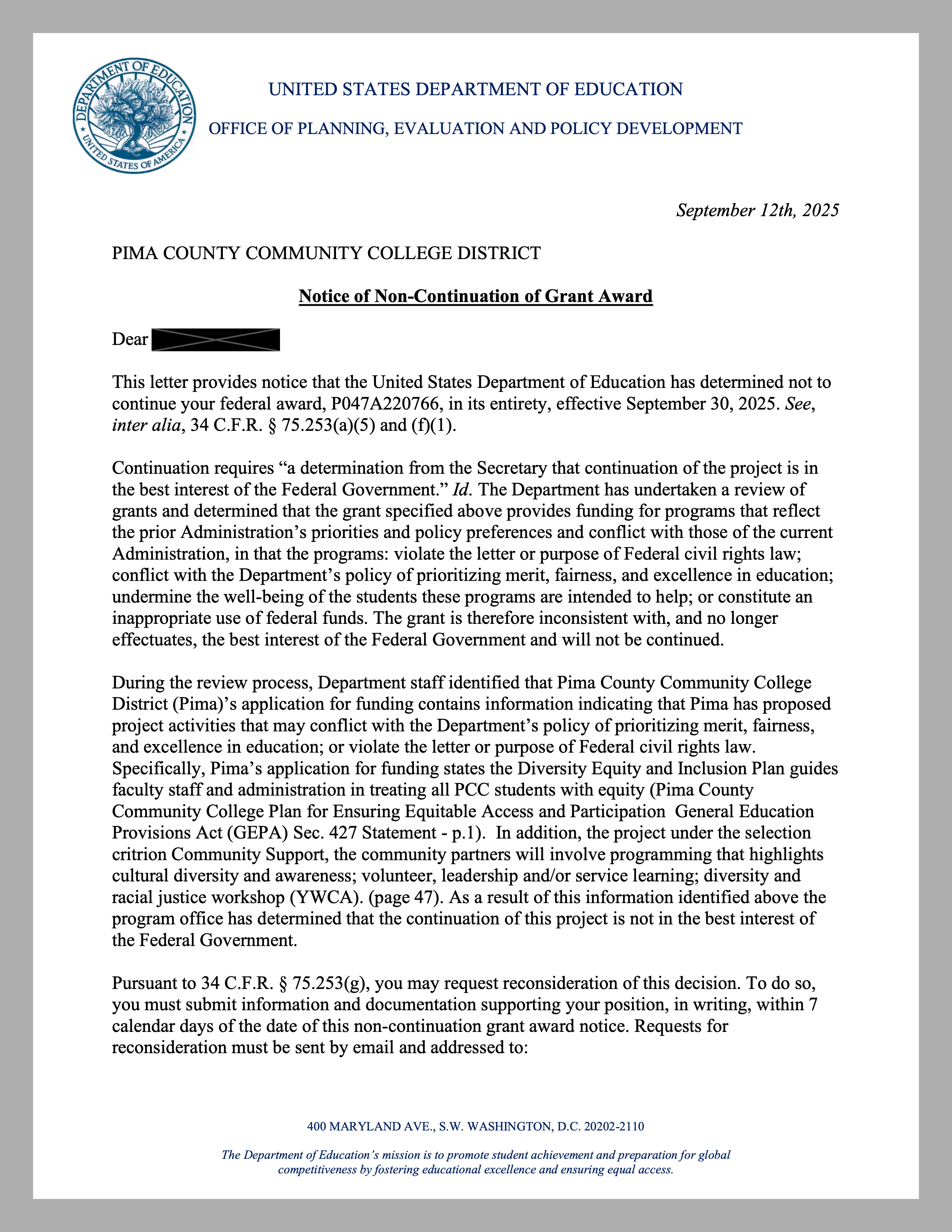 🎓 Federal Letter Kills PCC Upward Bound: "Civil Rights Violation ...