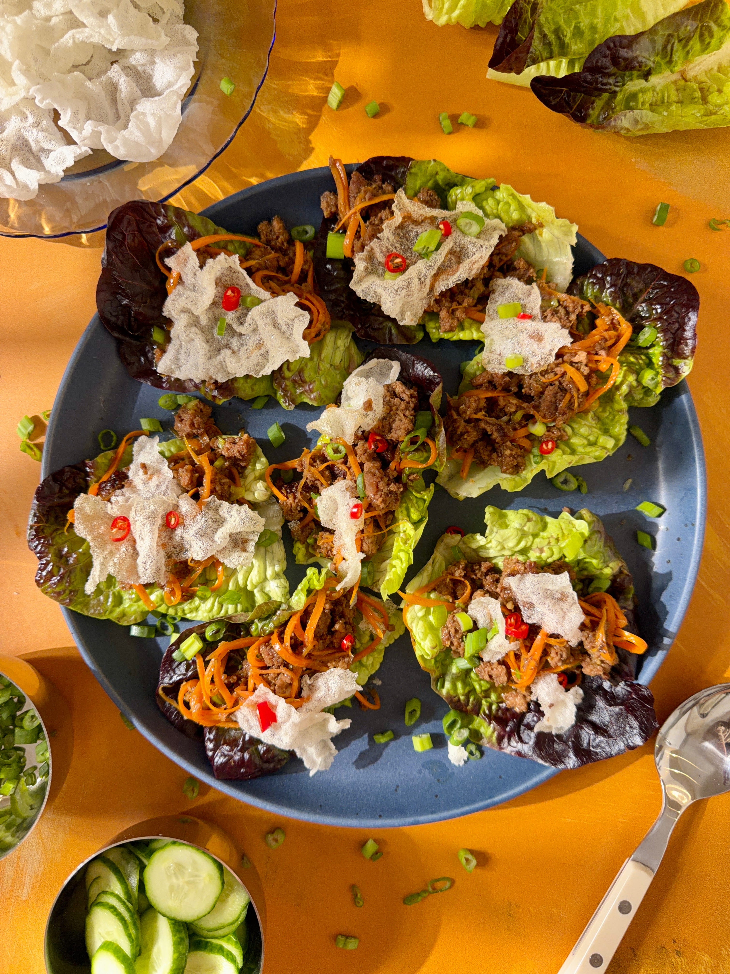dinner, sorted: ginger beef lettuce wraps with crispy rice paper