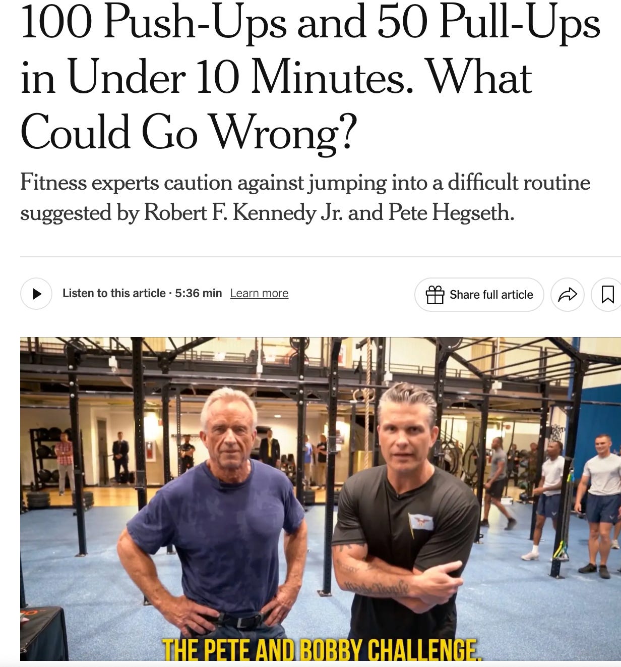 NYTs: "RFK's Fitness Challenge Too Risky" - by John Leake