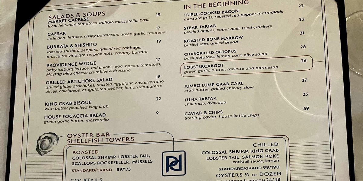 The Menu at Prime & Providence—with Prices