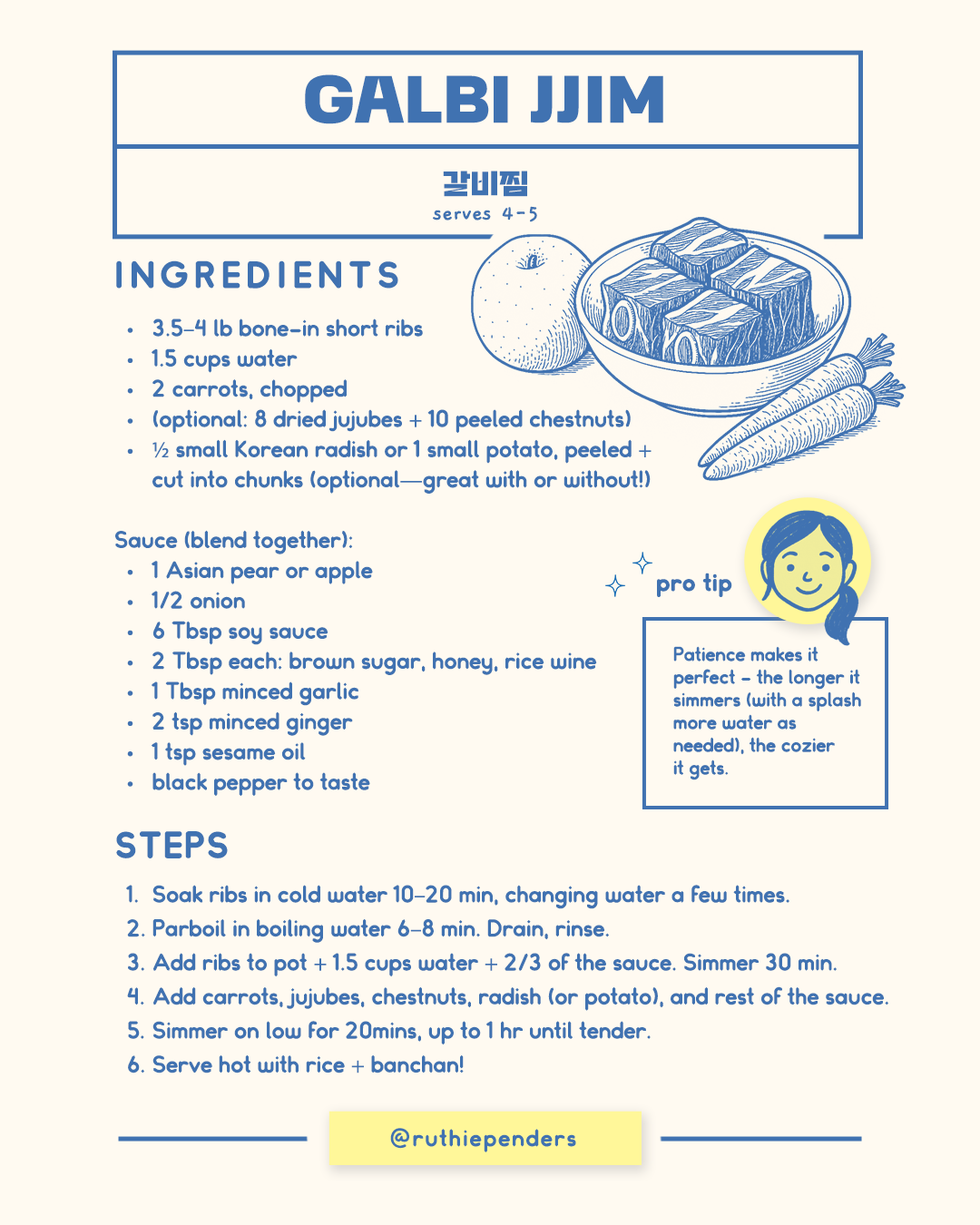 Galbi Jjim Recipe Card - by Ruthie · 김치러버 - Ruth’s Substack