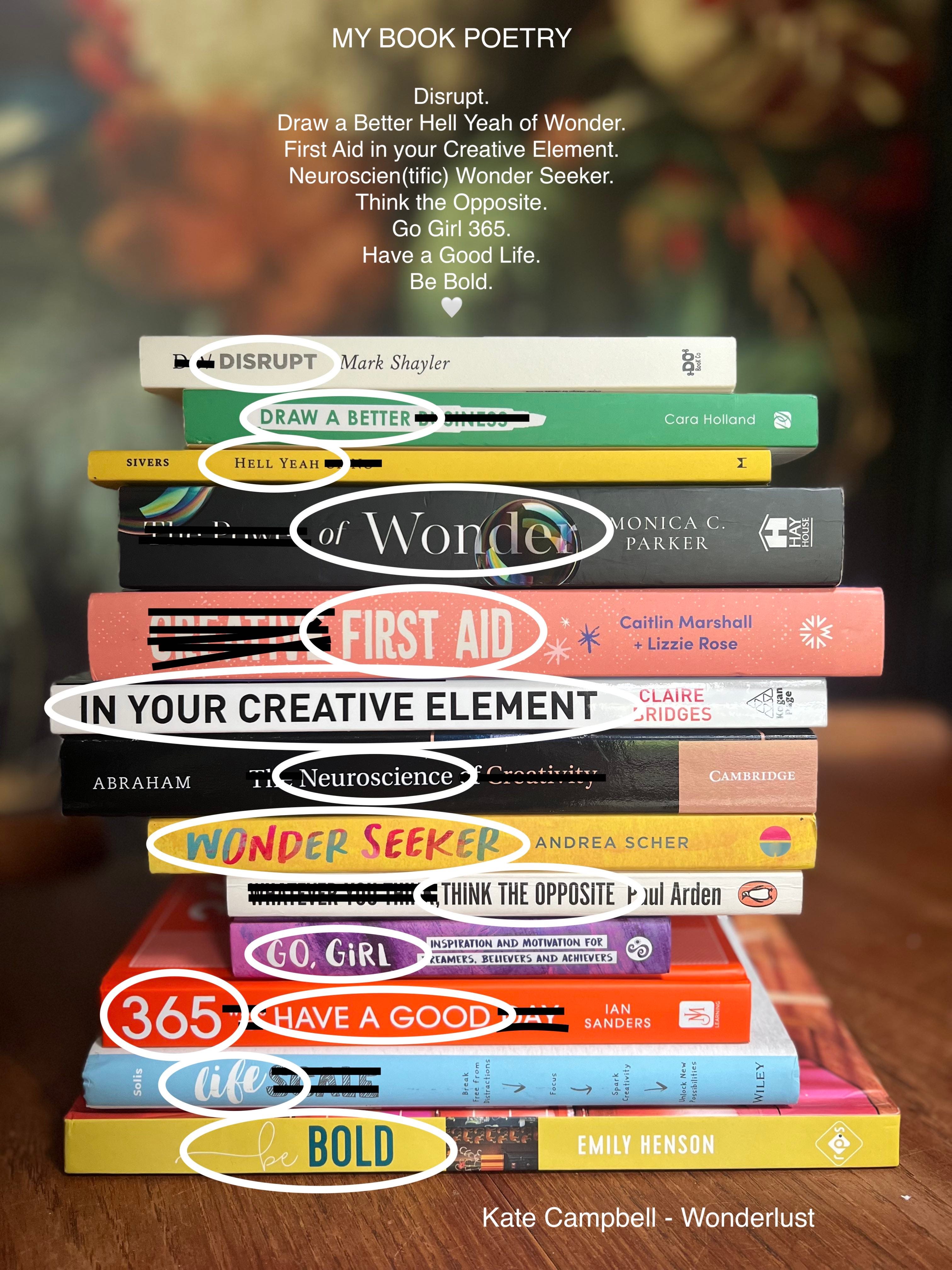 Book-Spine Poetry - by Kate Campbell - Wonderlust