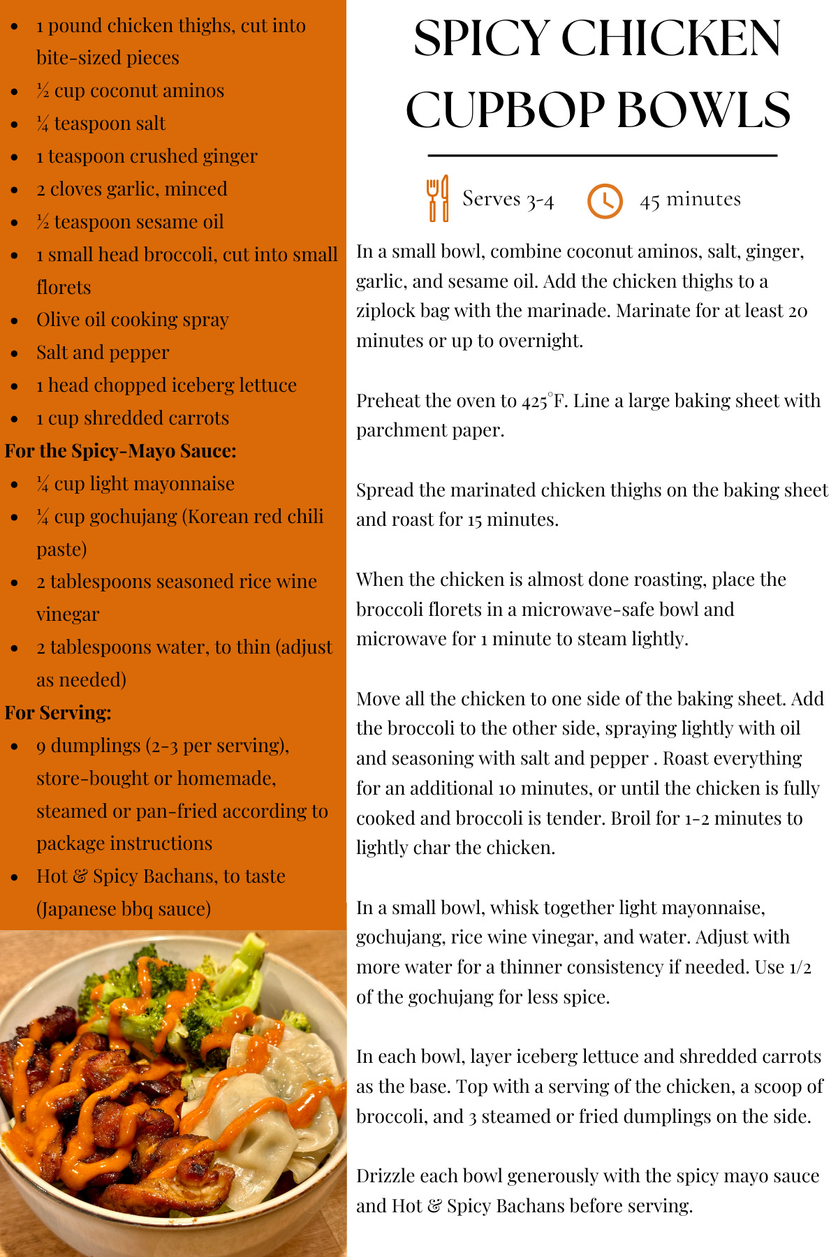 spicy chicken "cupbop" bowls