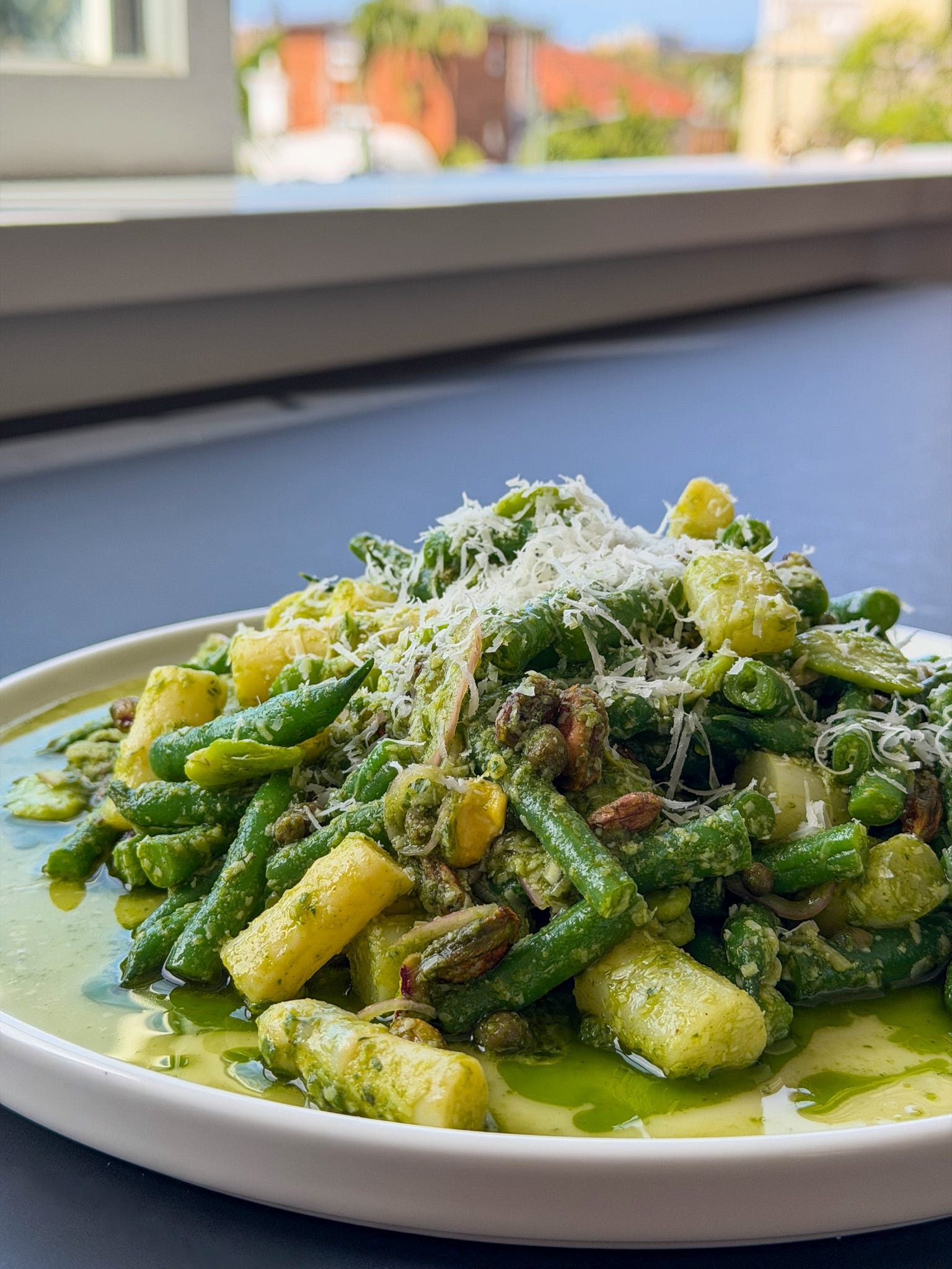 Recipe: Cold Crunchy Spring Veg Salad with Basil Parmesan Dressing