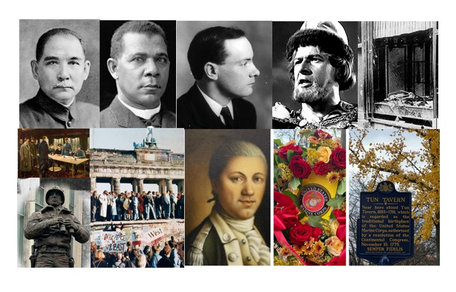 History: Marines, Patton, Pearse, Berlin Wall, WWI Ends, Kristallnacht ...