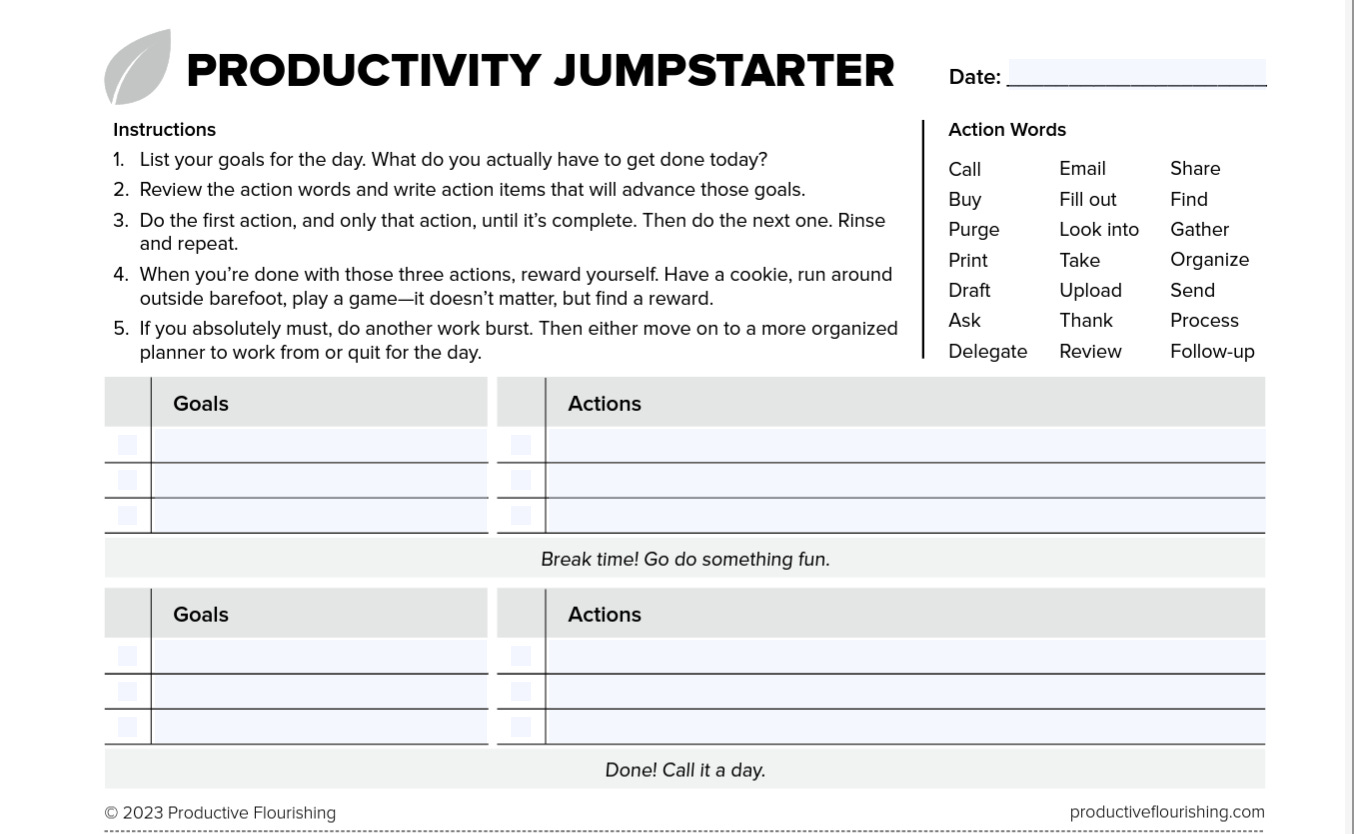 Free Planners and Worksheets by Productive Flourishing