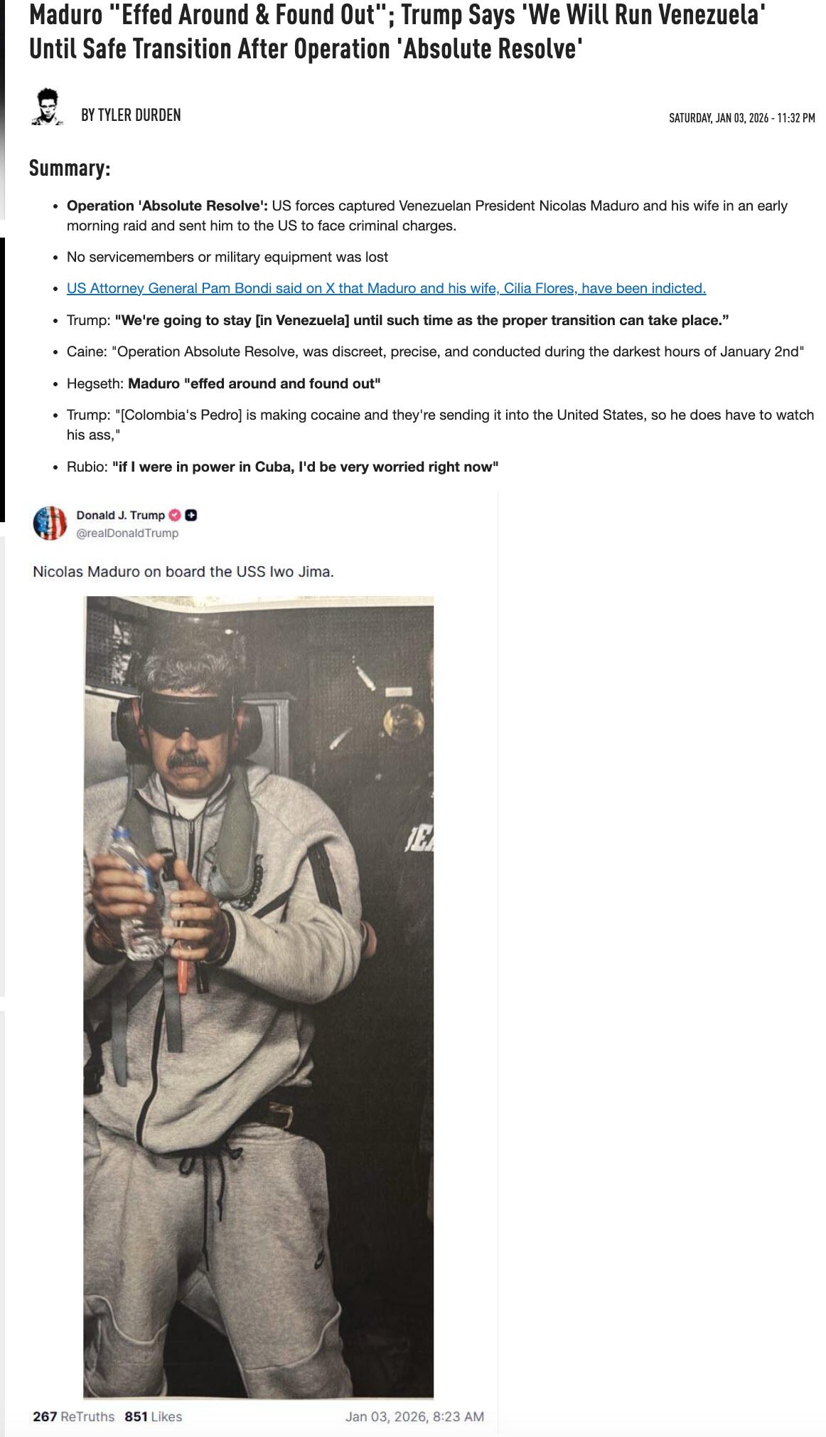 US pirates kidnap Maduro in Venezuela - by Robin Westenra