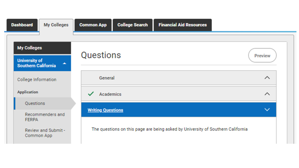 Answering the USC Writing Questions in the Common Application