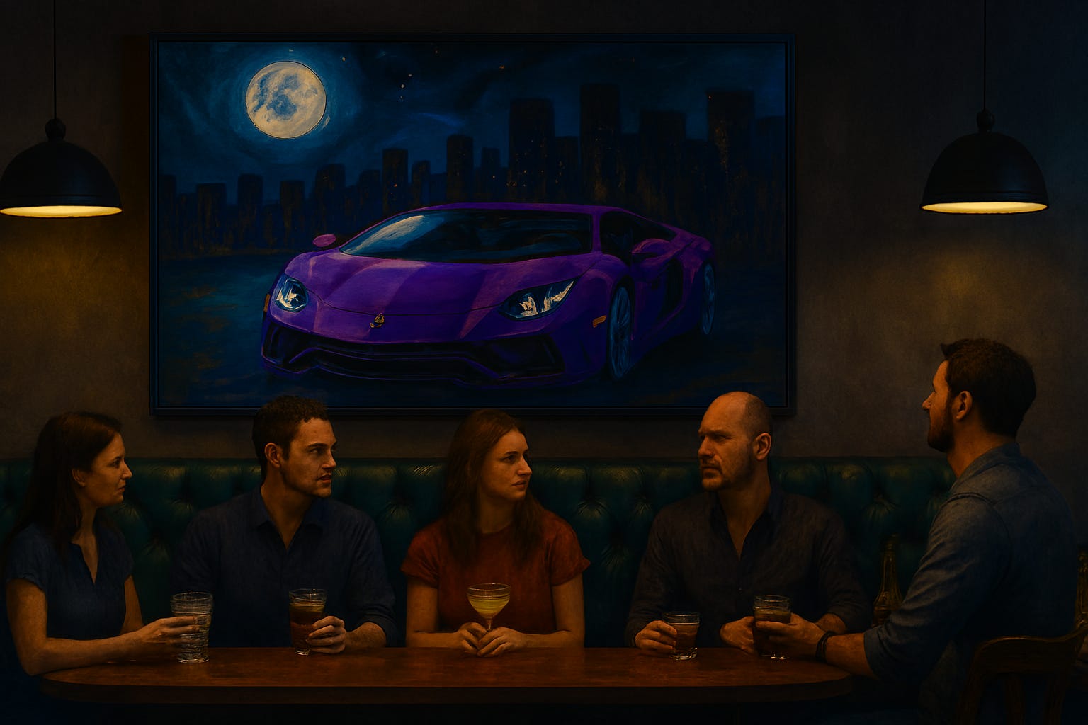 Purple Lamborghini in Urban Eclipse Art Print