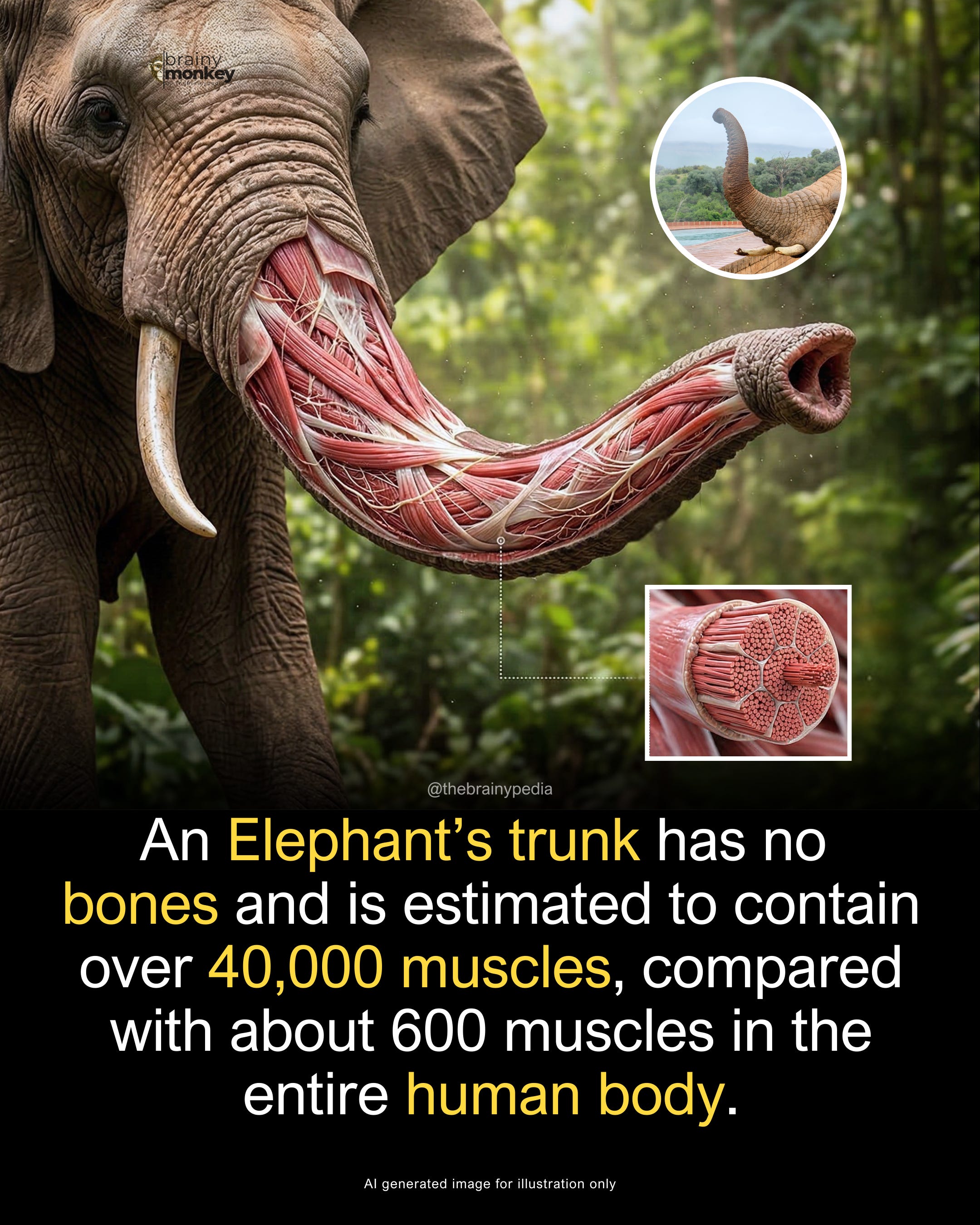 The Brainypedia (@thebrainypedia): "An elephant’s trunk contains no ...