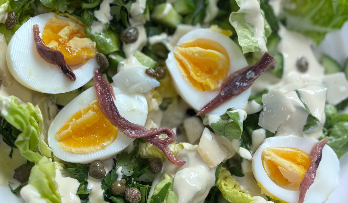 A Caesar-ish Salad with Egg and Capers