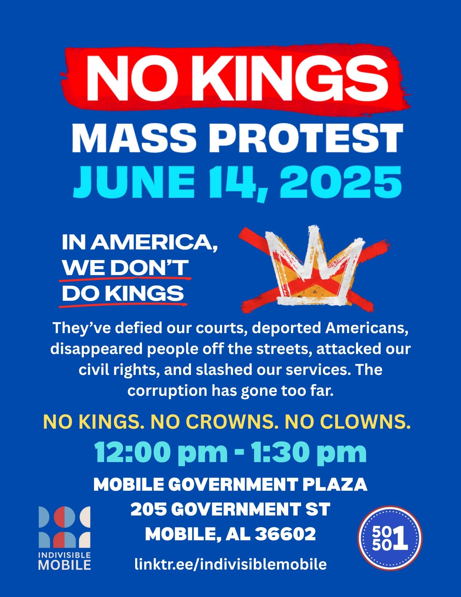 NO KINGS! Protest on June 14, 2025 - Indivisible Mobile