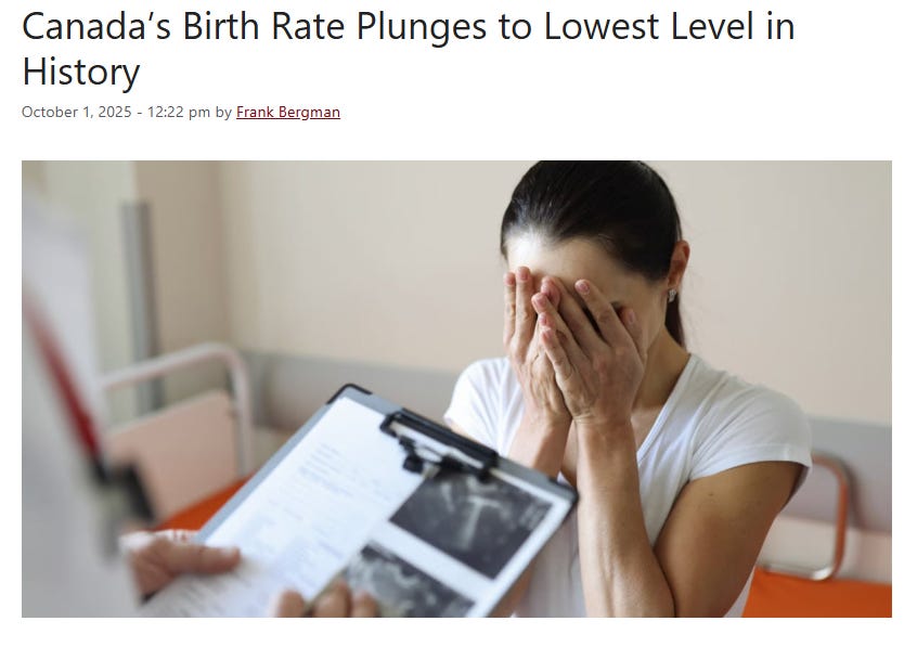NEWS: Canada’s Birth Rate Plunges to Lowest Level in History