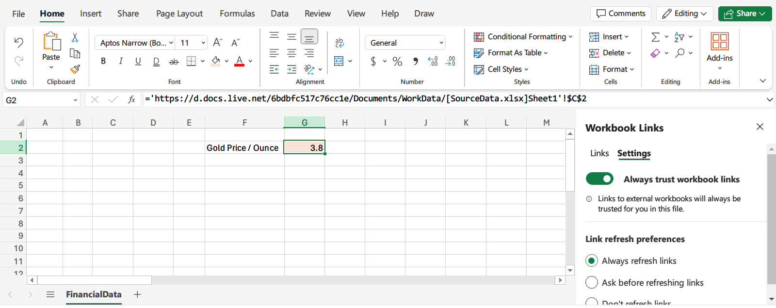 Link Data between Different Excel Online Files - by Dash